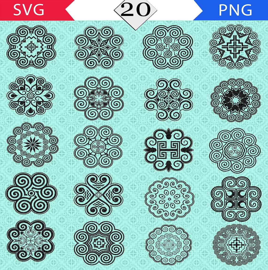 A Pack of 20 Hmong Elephant Foot Designs, SVG & PNG. Digital Download ...