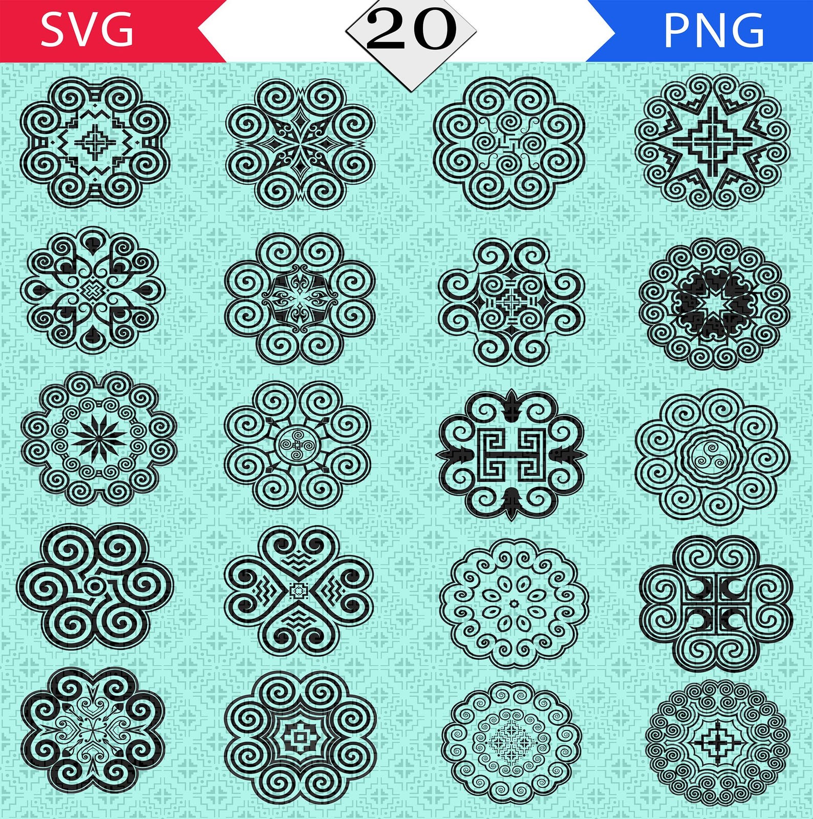 A Pack of 20 Hmong Elephant Foot Designs, SVG & PNG. Digital Download ...