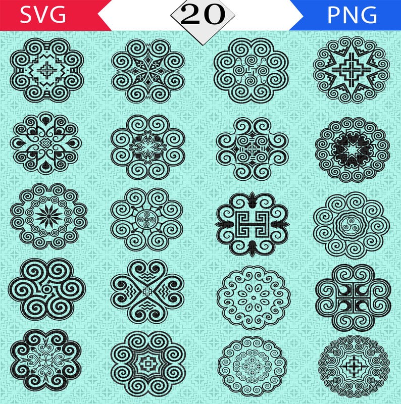 A Pack of 20 Hmong Elephant Foot Designs, SVG & PNG. Digital Download ...