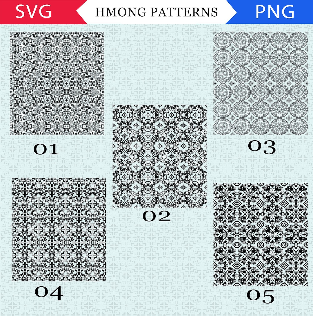 5 Hmong Pattern Designs in SVG and PNG Digital File Formats - Etsy