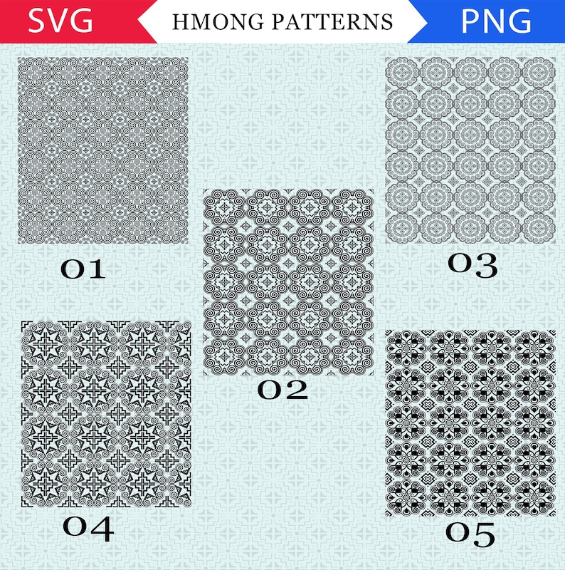 5 Hmong Pattern Designs in SVG and PNG Digital File Formats - Etsy