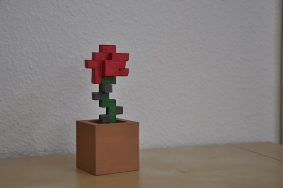 4 INCH Minecraft Style Rose 3D Printed Hand-painted Flower | Etsy