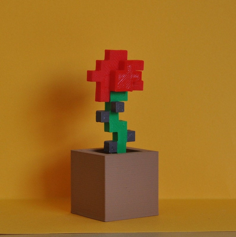 4 INCH Minecraft Style Rose 3D Printed Hand-painted Flower | Etsy
