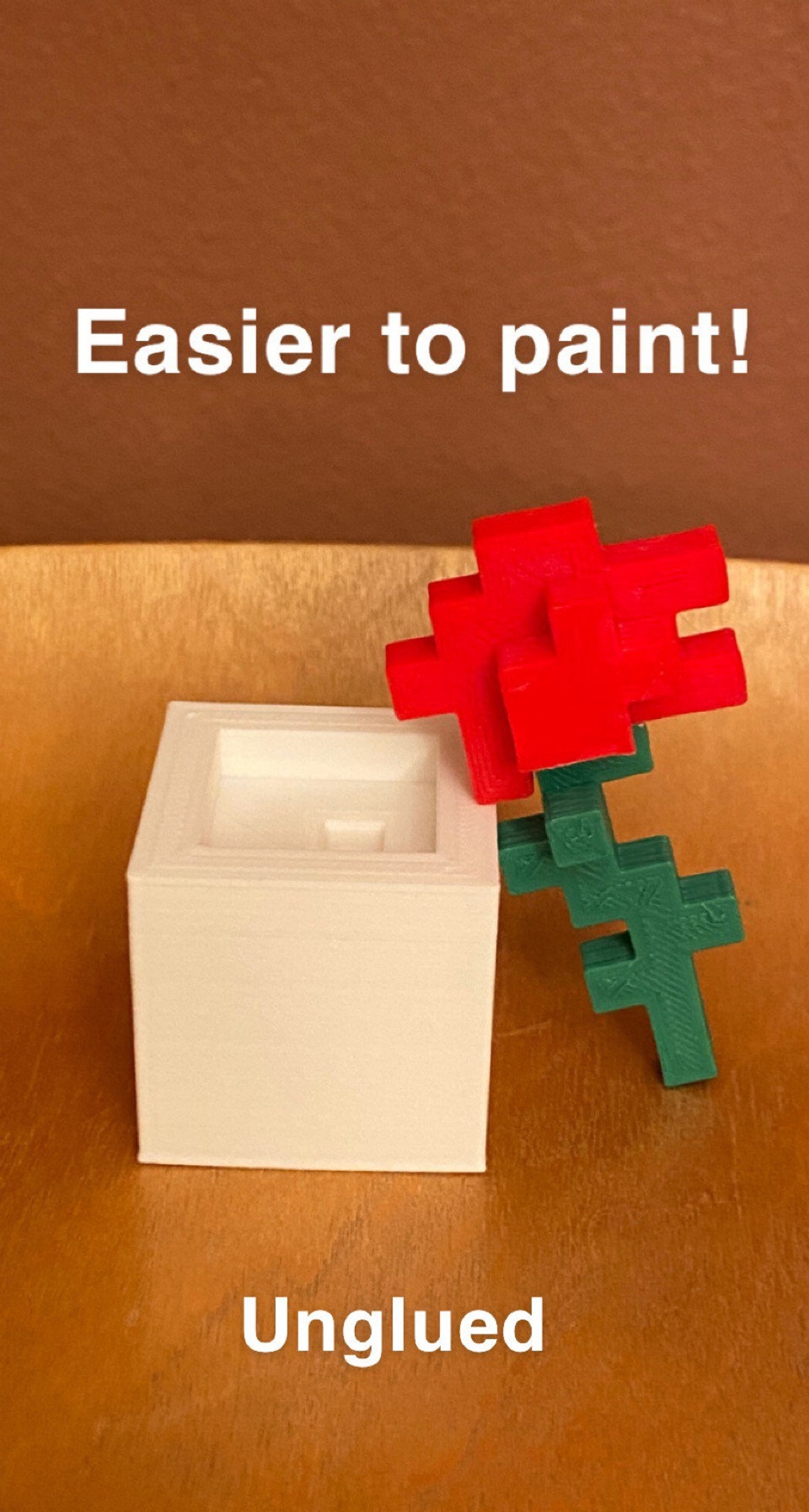BASE Minecraft Style Rose 3D Printed UNPAINTED Flower Figurine - Etsy