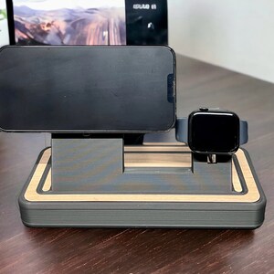 Eco-friendly Magsafe iPhone & Apple Watch Stand: Cherry Wood Inserts ...