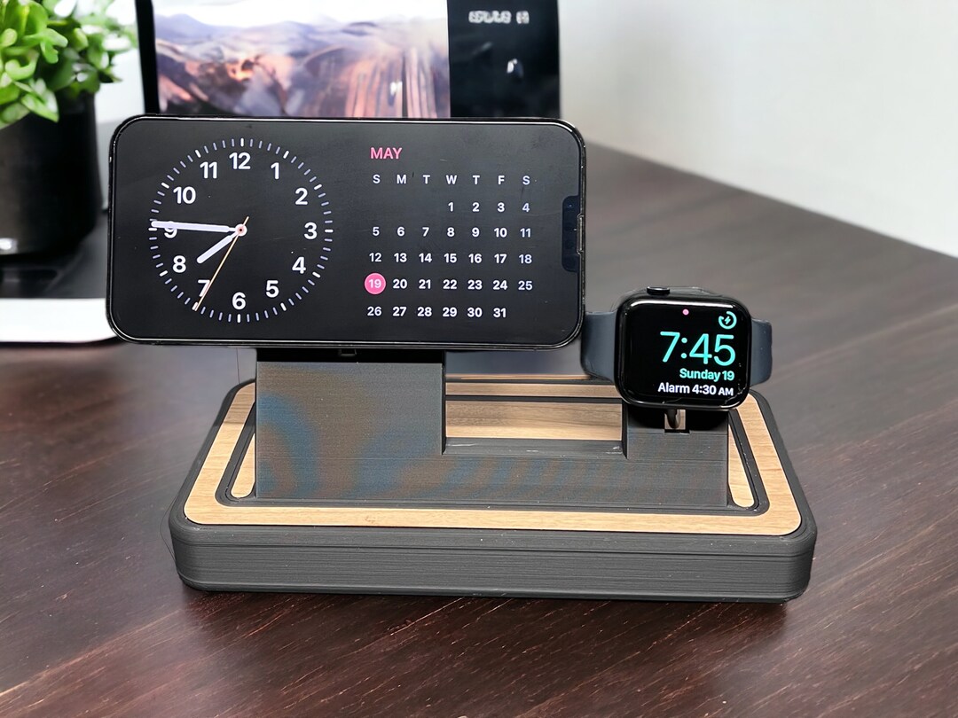 Eco-friendly Magsafe iPhone & Apple Watch Stand: Cherry Wood Inserts ...