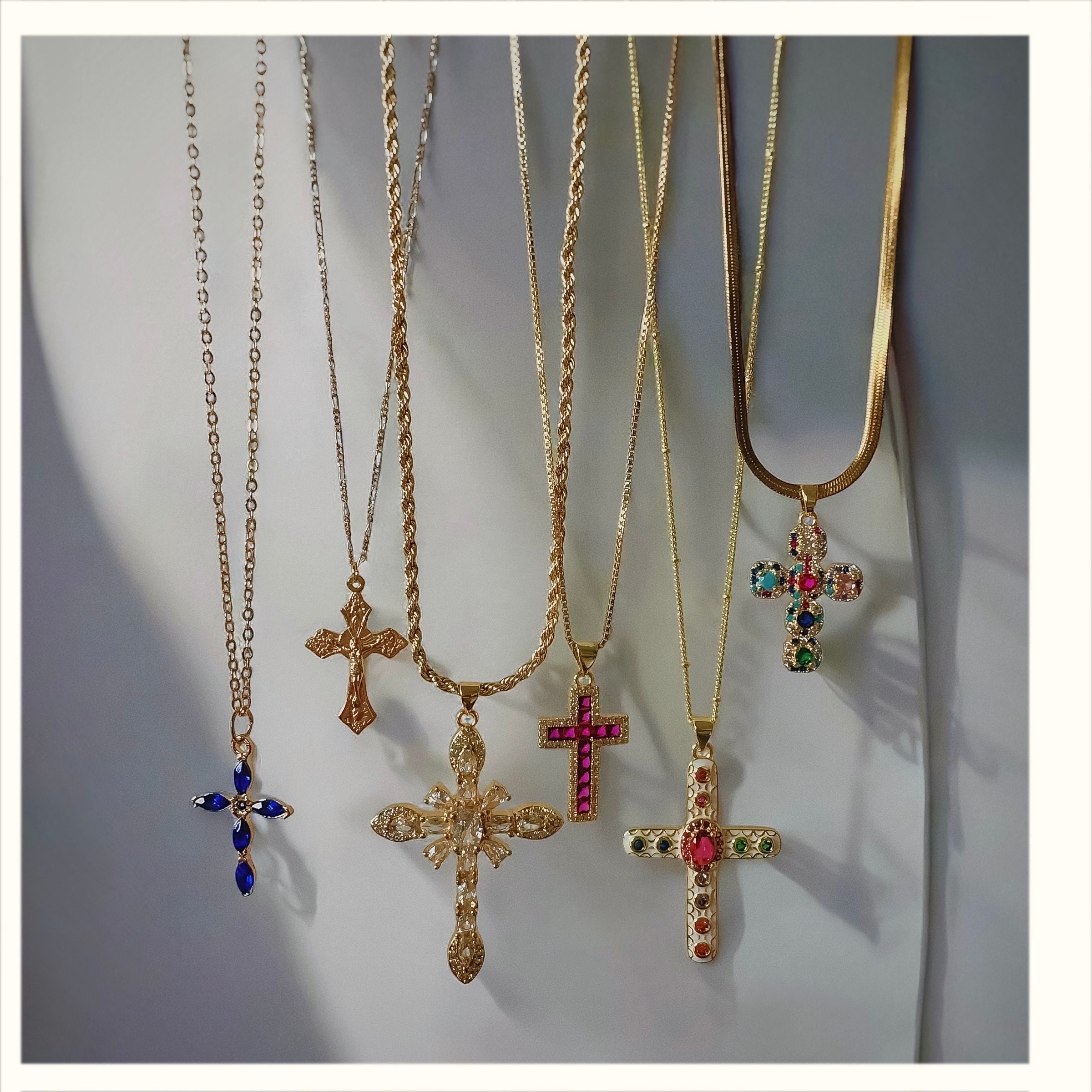 Cross Necklace Collection ((8 Varieties Available!)) 18K Gold Rosary ...