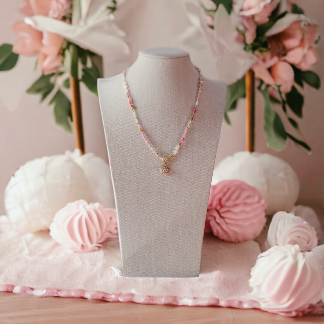 Fla-ming-go Precious Gemstone Necklace Hematite Rose Gold Pink Mother ...