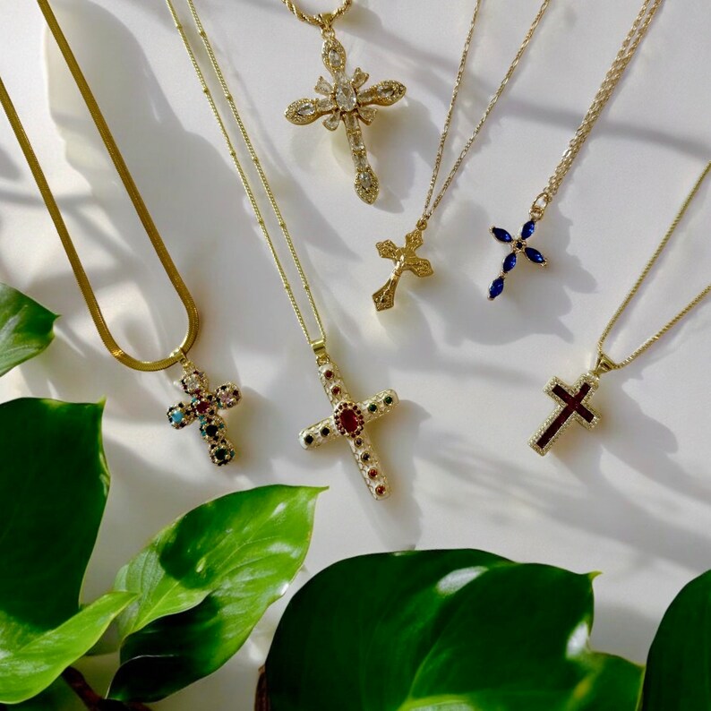 Cross Necklace Collection ((8 Varieties Available!)) 18K Gold Rosary ...