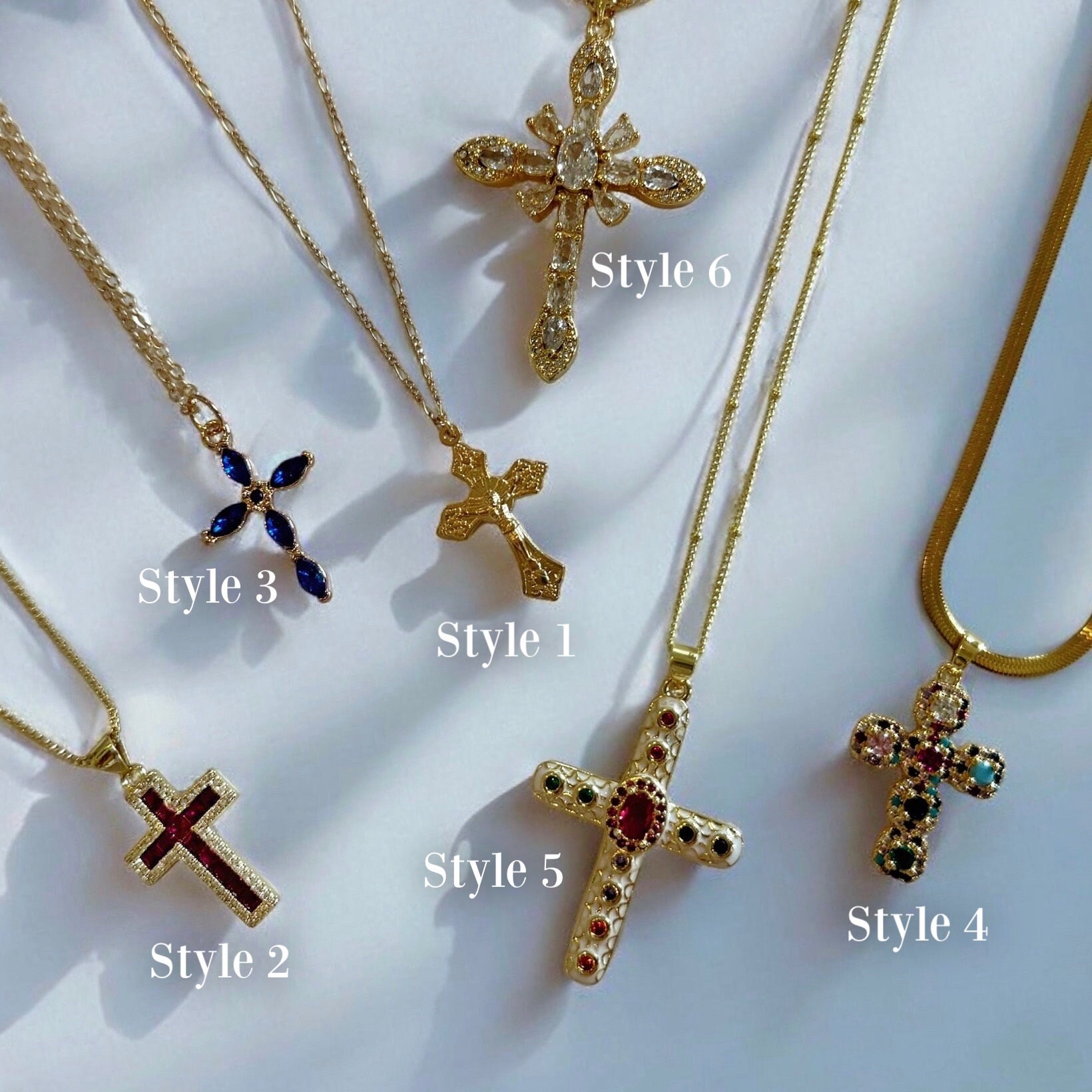 Cross Necklace Collection ((8 Varieties Available!)) 18K Gold Rosary ...