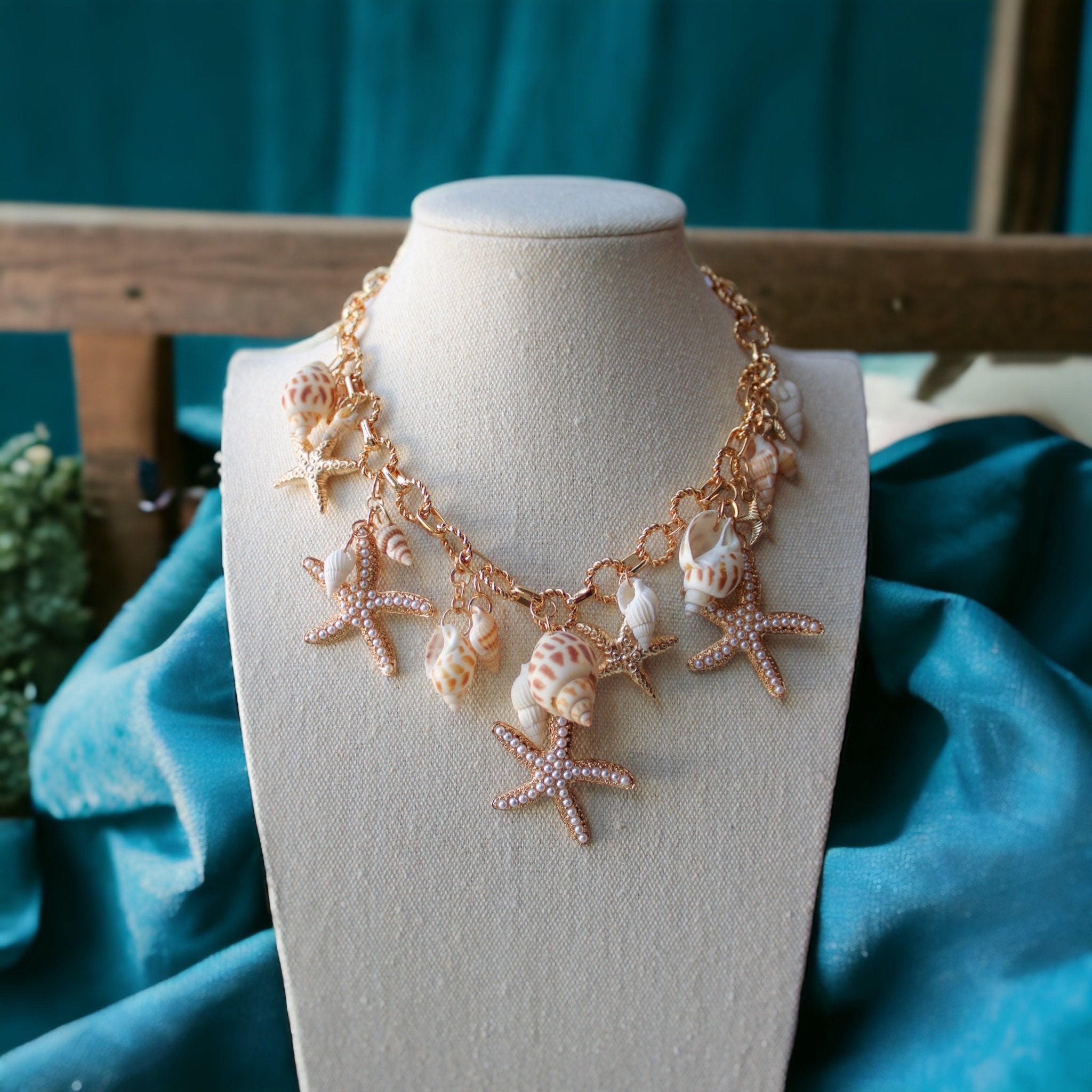 Lala Gold, Pearl, & Natural Shell Necklace Chunky Chain Necklace Charms ...