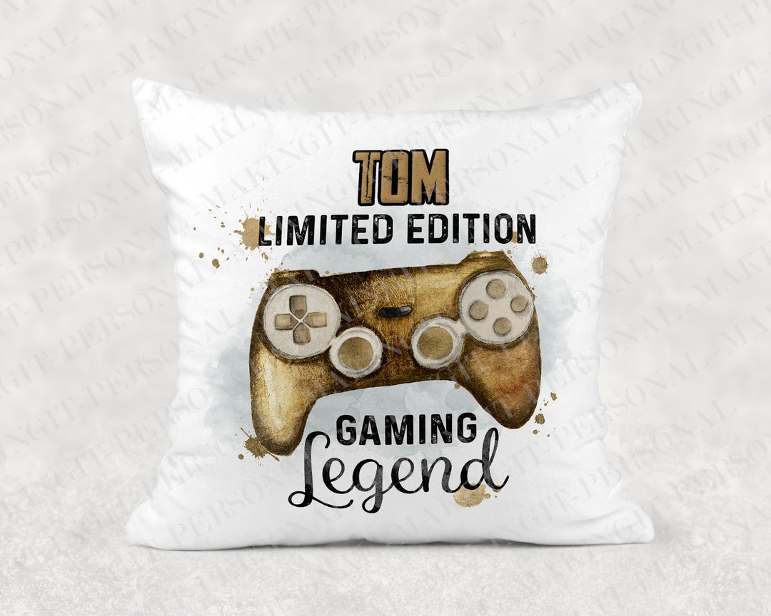 Personalised Gaming Legend Cushion Gold Controller Gamer Name Boys ...
