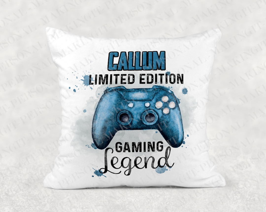 Personalised Gaming Legend Cushion - Blue Controller Gamer Name - Boys ...
