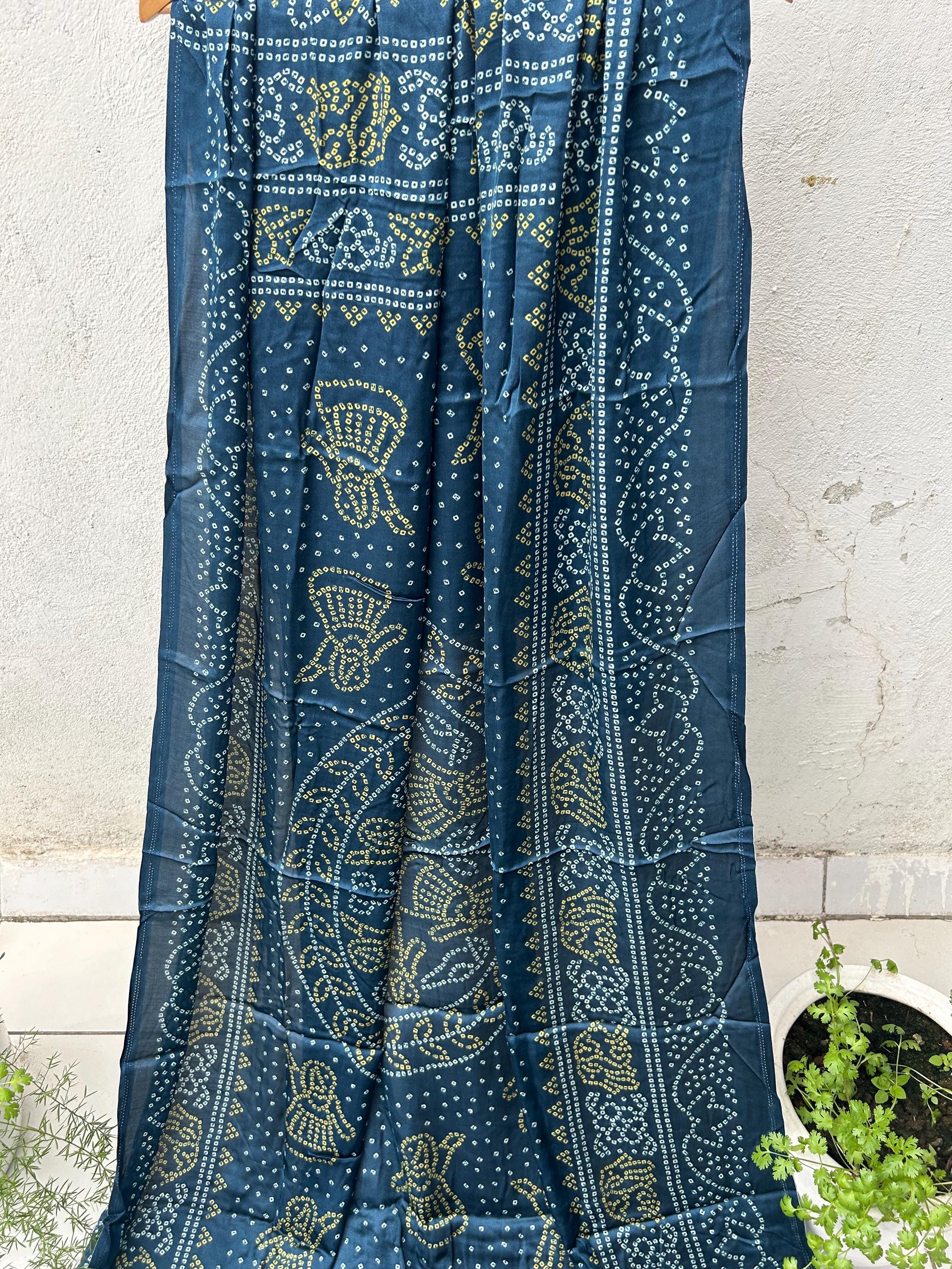 Teal Bandhani Gaji Silk Dupatta: Floral Print Indian Wedding Shawl - Etsy