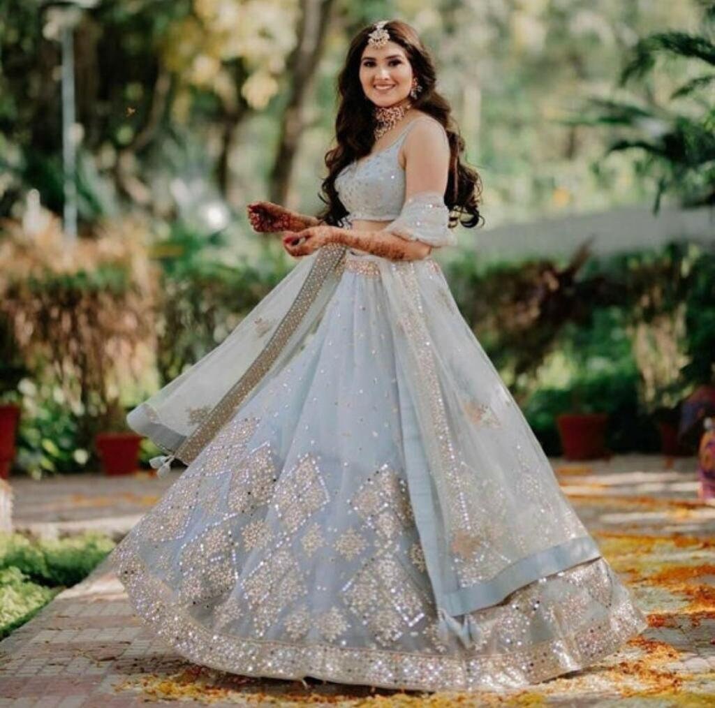 White And Blue Indian Wedding Dress