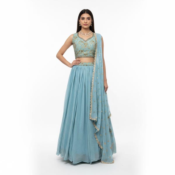 Powder Blue Lehengas - Etsy