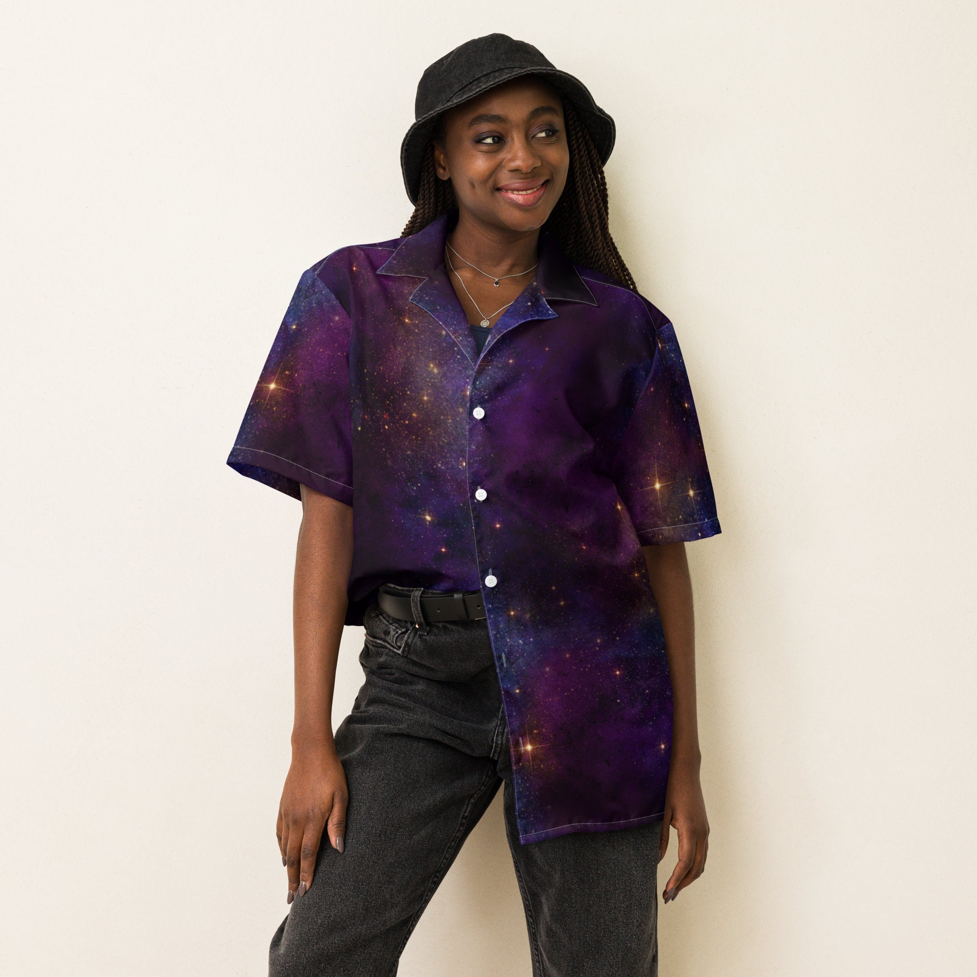 Violet Starry Night Dark Purple Galaxy Stars Unisex Button Shirt - Etsy
