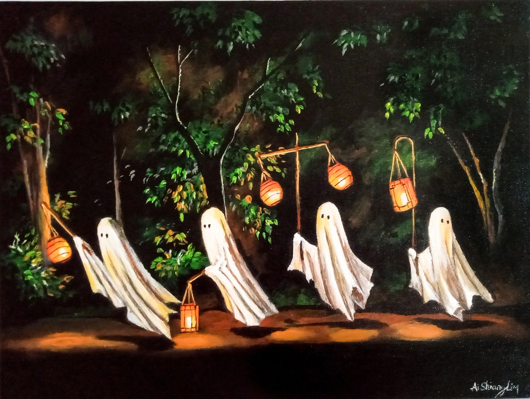 16x12 Original Acrylic Painting Ghosts Parade. Ghost Painting. - Etsy