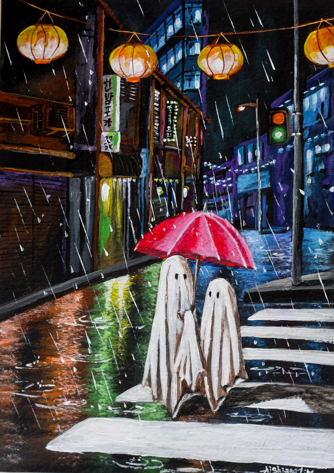 A4 Original Ghost Acrylic Paintings. Cute Ghosts Artwork. - Etsy