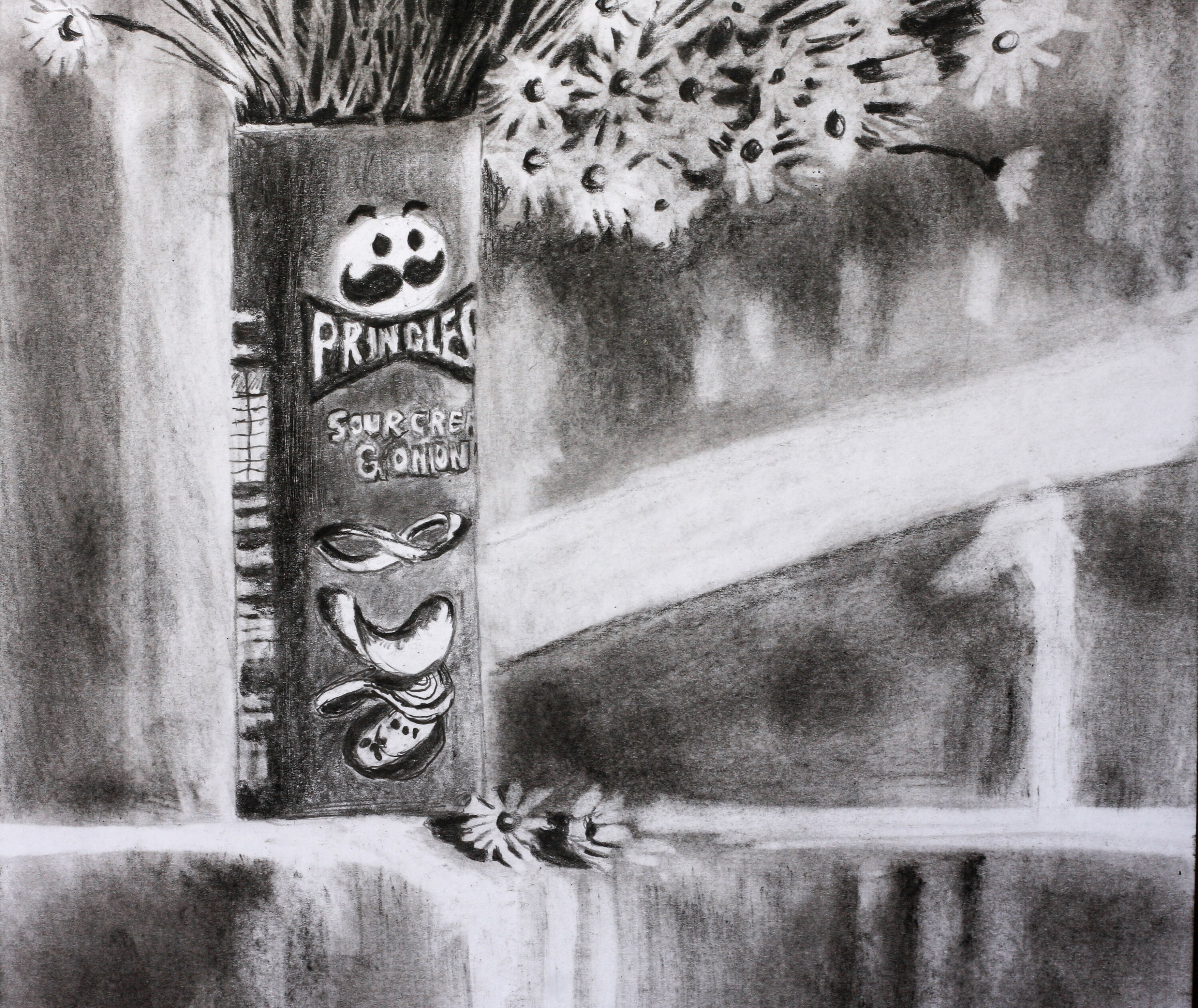 Original Pencil Drawing Still Life Flowers Daisies Pringle Can Pencil ...