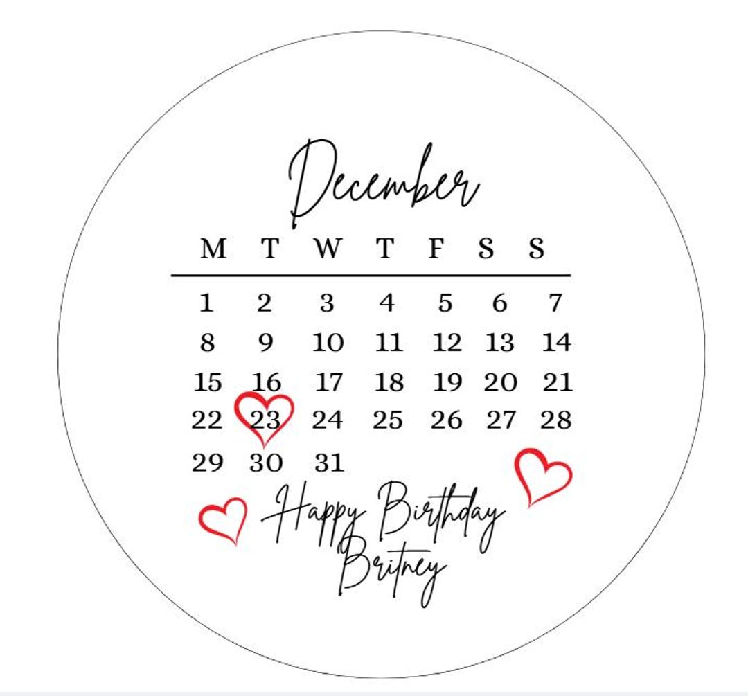 Personalized Calendar Edible Image for Cakes | Custom Date Cake Topper ...