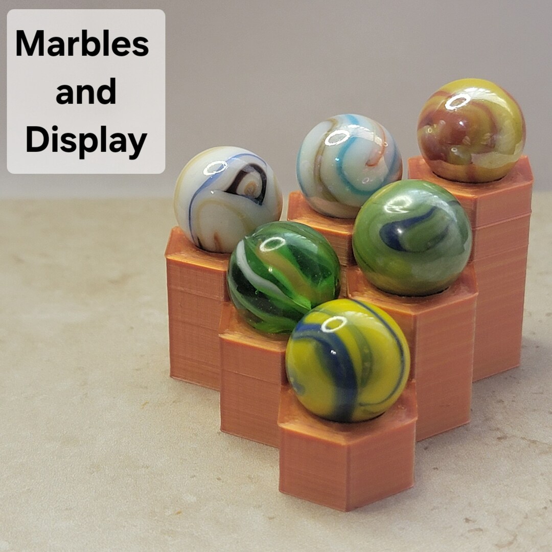 6 Glass Game Marbles and Display See Photos for Imperfections - Lot ...