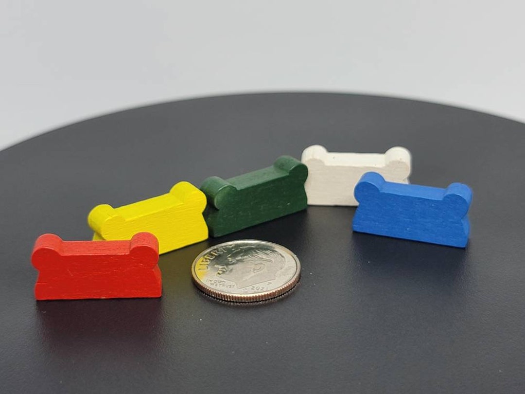 Set of 5 Wooden Cart Cars Game Token Pieces Red, Blue, Green, White and ...