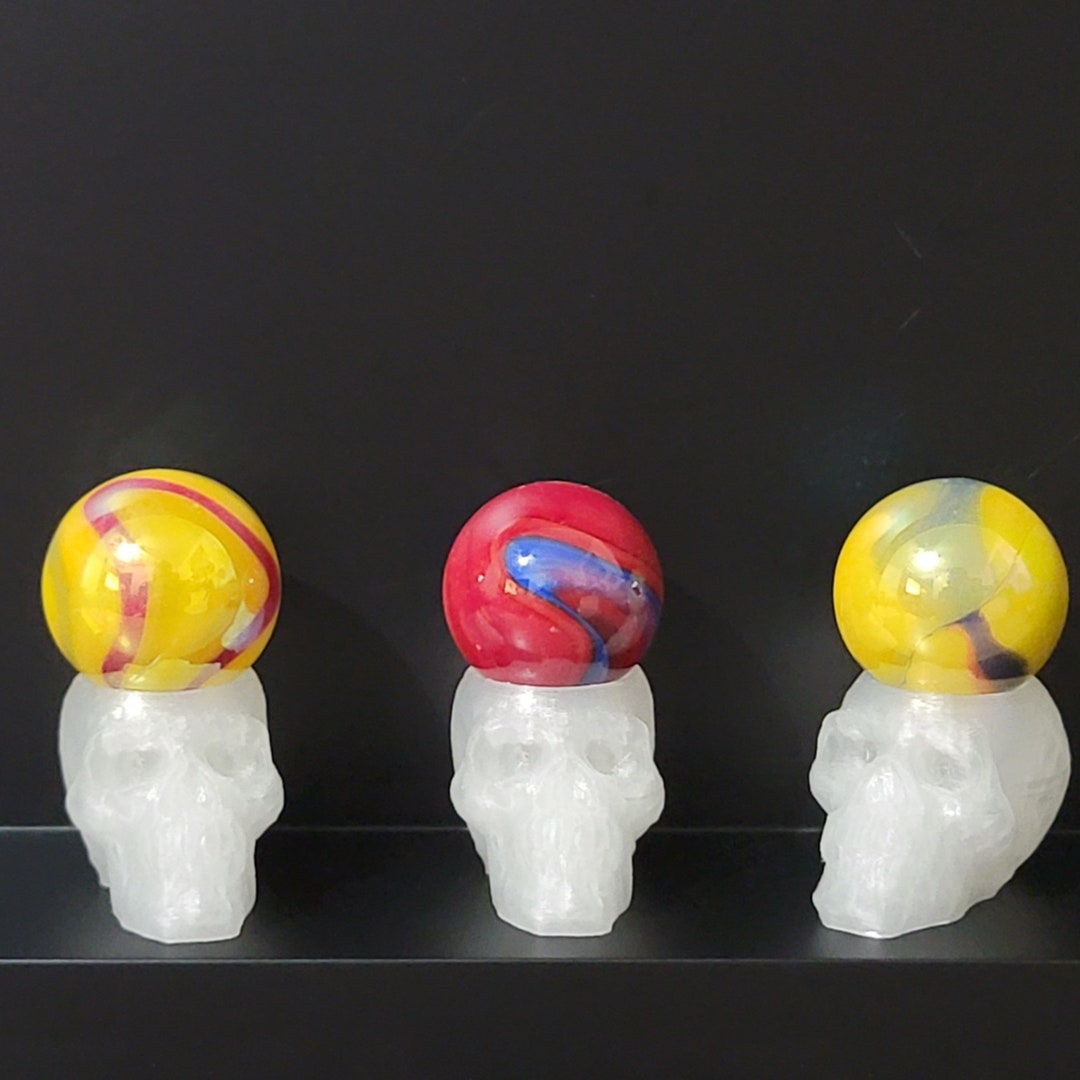 Pack of 3 Skull Marble Display for 3/4" and 1 Inch Marbles Blue Silver ...