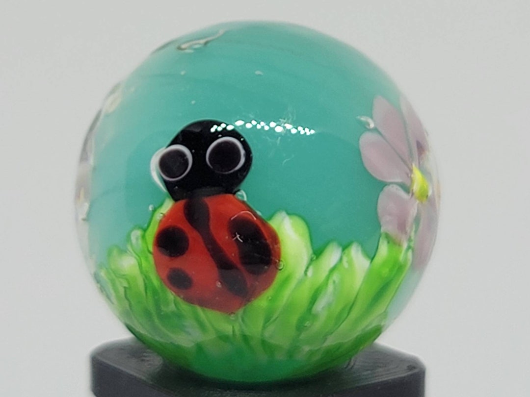 Glass Marble Ladybug and Flowers .87" Collectible Game Piece Lot #3249 ...