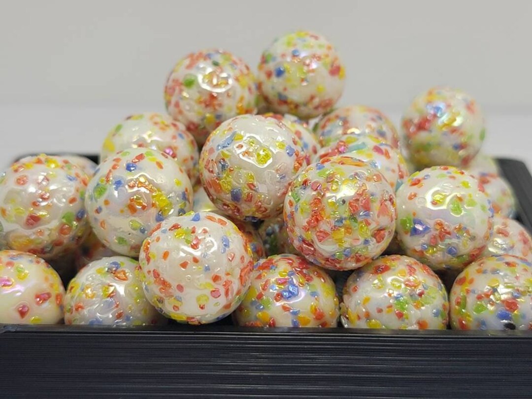 Pack of 10 Mega Marbles Meteor Player Marbles 5/8" White With Multi ...