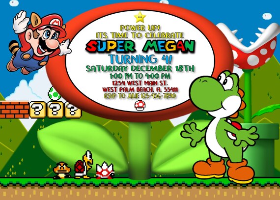 Yoshi Super Mario World Birthday Party Invitations | Etsy