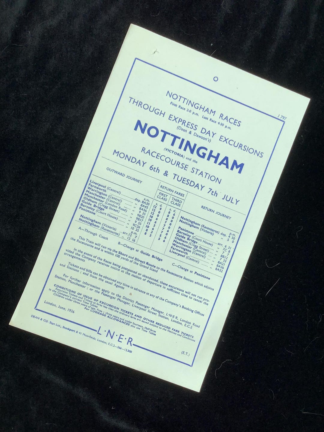 Original LNER Railways Handbill 1936 Nottingham Races From Liverpool ...