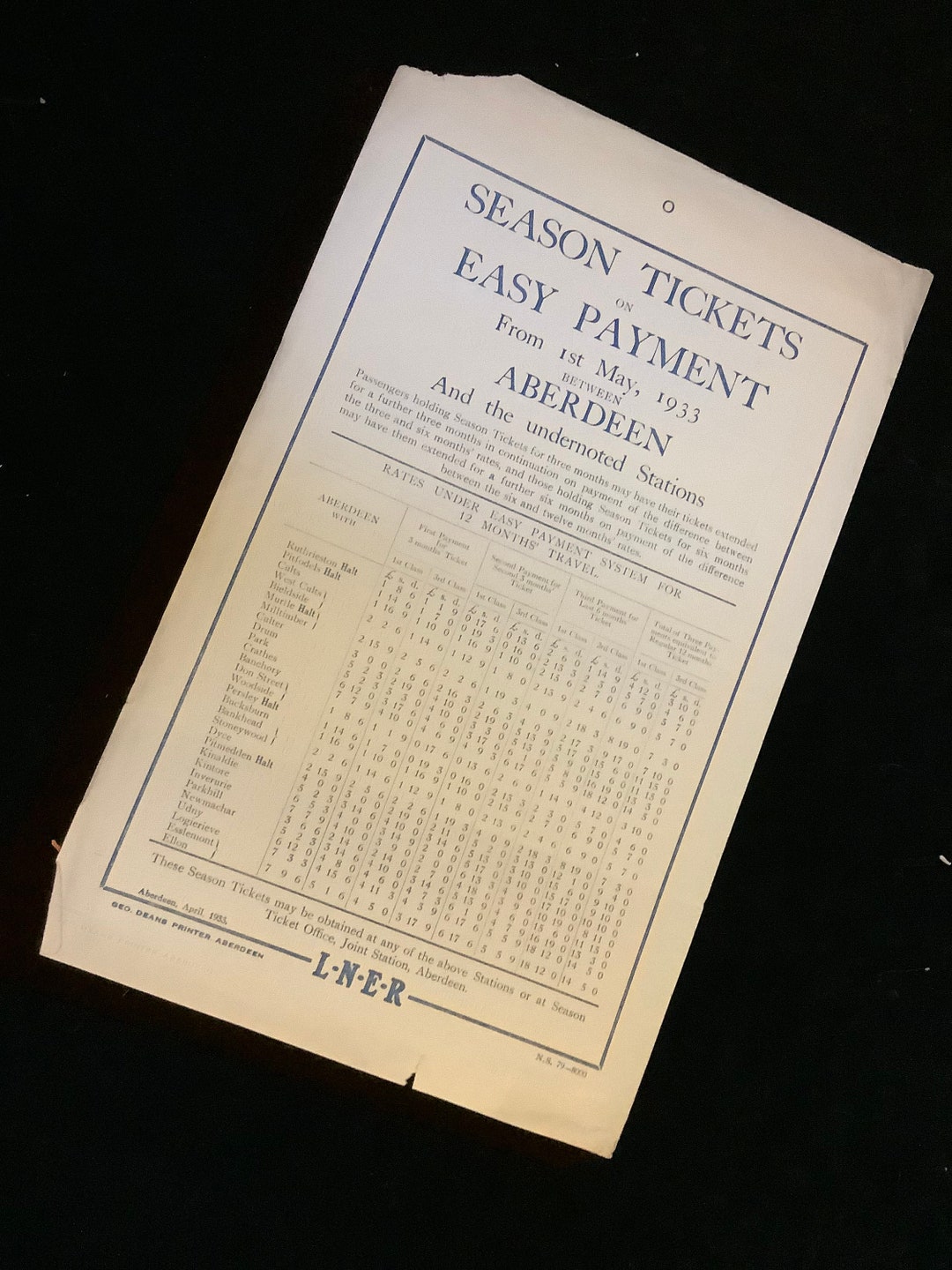 Original LNER Railway Handbill 1933 Aberdeen Cults Dyce Inverurie Ellon ...