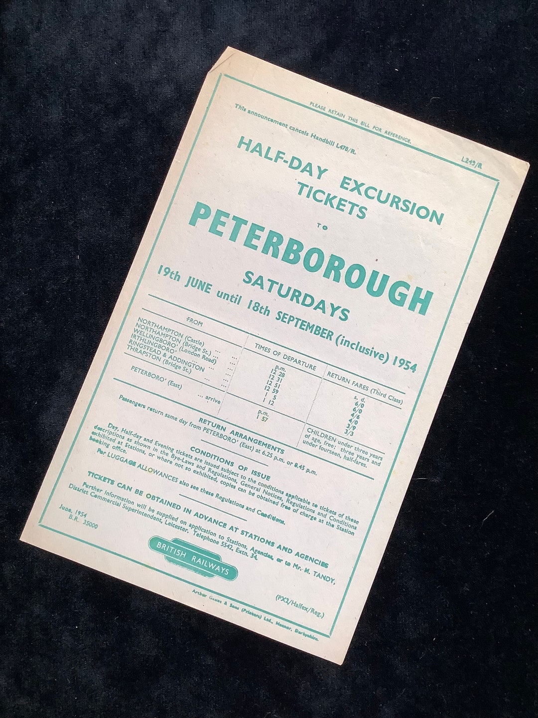 Original British Railways Handbill 1954 Peterborough From Northampton ...