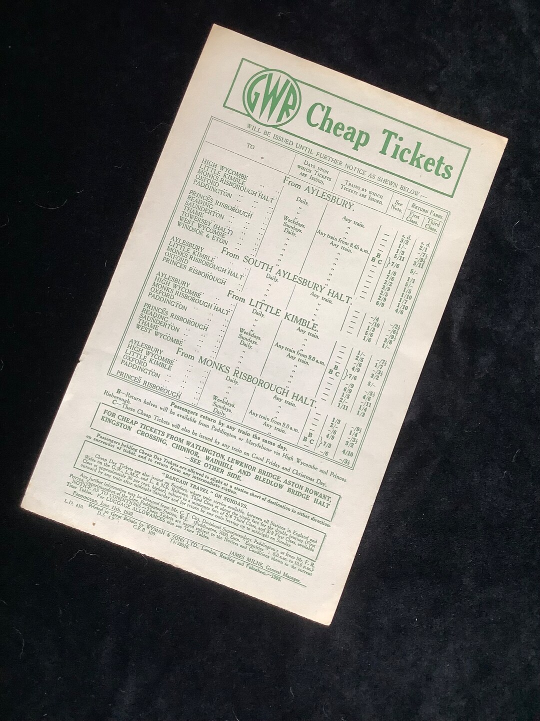 Original GWR Great Western Railway Handbill 1939 Aylesbury Little ...