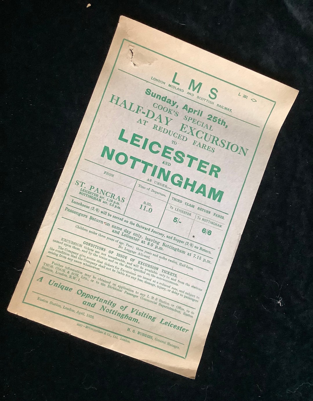 Original LMS Railway Handbill 1926 Leicester & Nottingham Excursion - Etsy