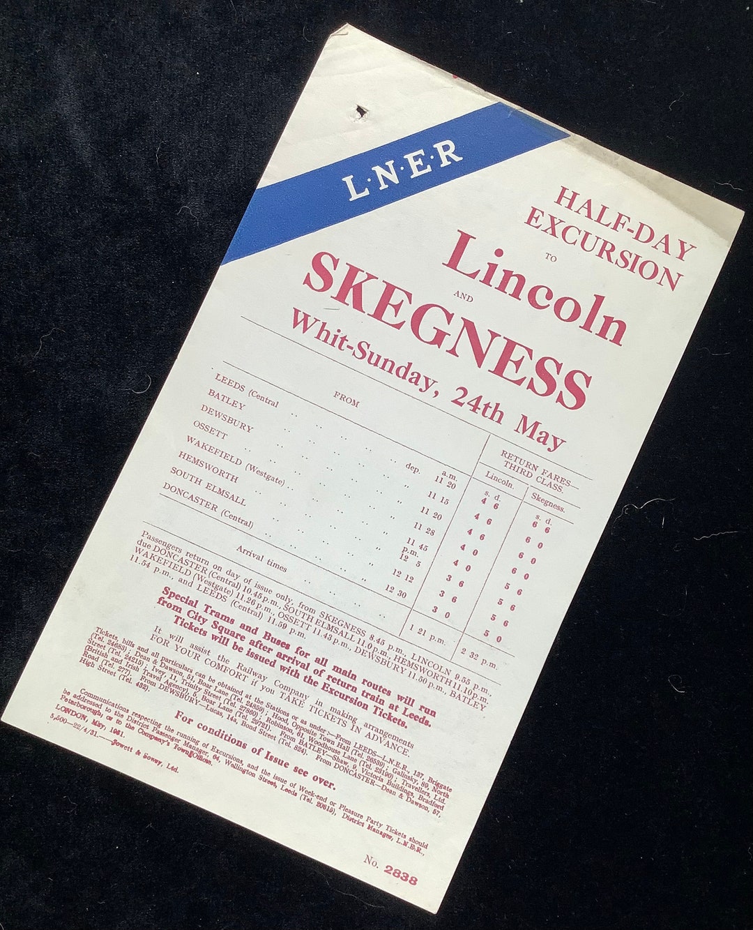Original LNER Railways Handbill 1941 Lincoln & Skegness From Leeds ...