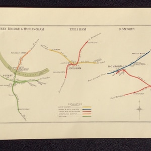 1928 Railway Map Putney Bridge Hurlingham Evesham Romford Junction ...