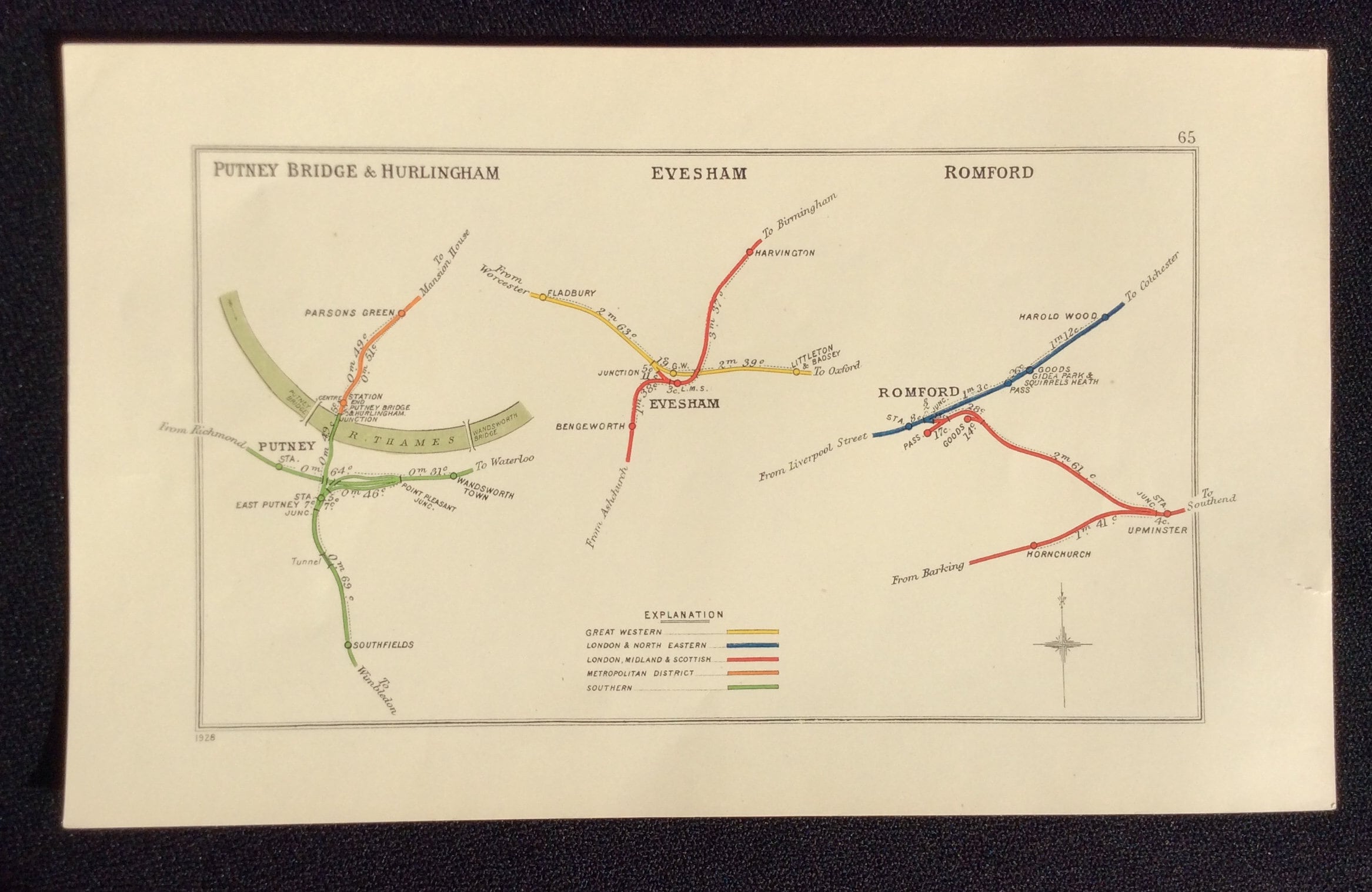 1928 Railway Map Putney Bridge Hurlingham Evesham Romford | Etsy