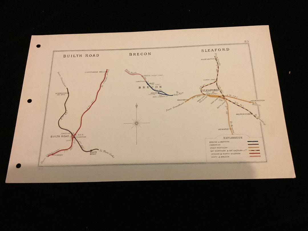 1904 Railway Map Builth Road Brecon Sleaford Junction Diagram Original ...