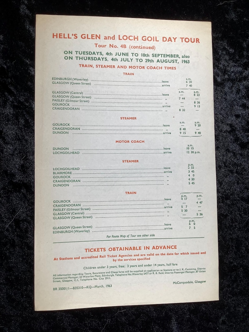 Original British Railways Handbill 1963 Hell’s Glen & Loch Gail Day ...