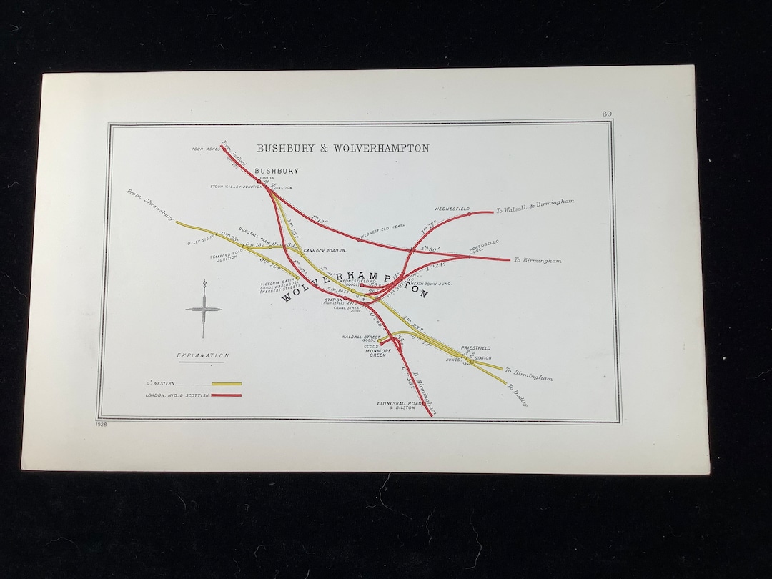1928 Railway Map Bushbury & Wolverhampton Junction Diagram Original RCH ...