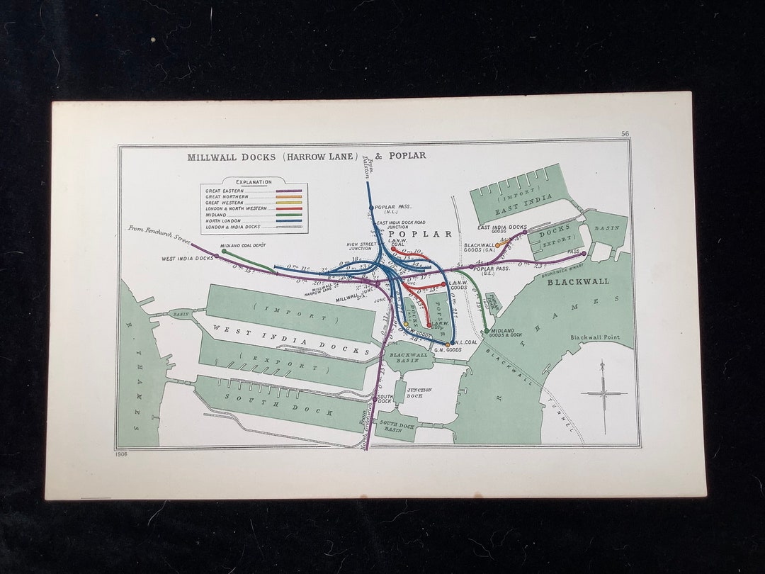 1906 Railway Map Millwall Docks Harrow Lane & Poplar Junction Diagram ...