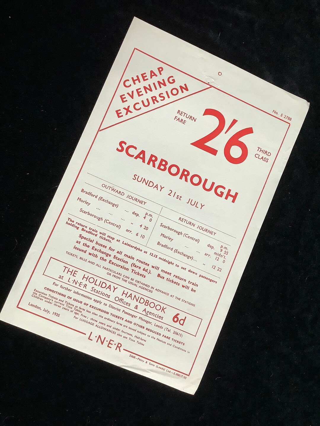 Original LNER Railways Handbill 1935 Scarborough From Bradford & Morley ...
