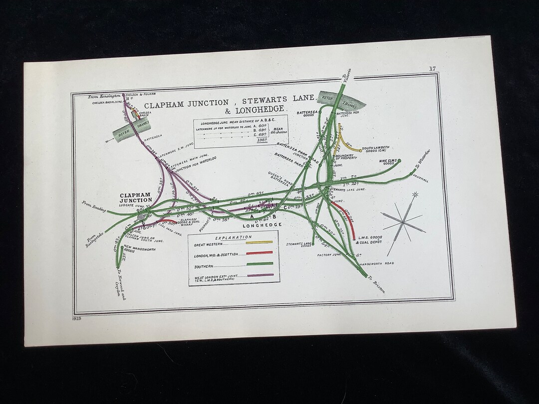 1928 Railway Map Clapham Junction Stewart’s Lane Longhedge Junction ...