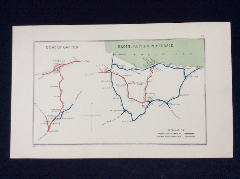 1928 Railway Map Boat of Garten Elgin Keith Portessie Junction Diagram ...