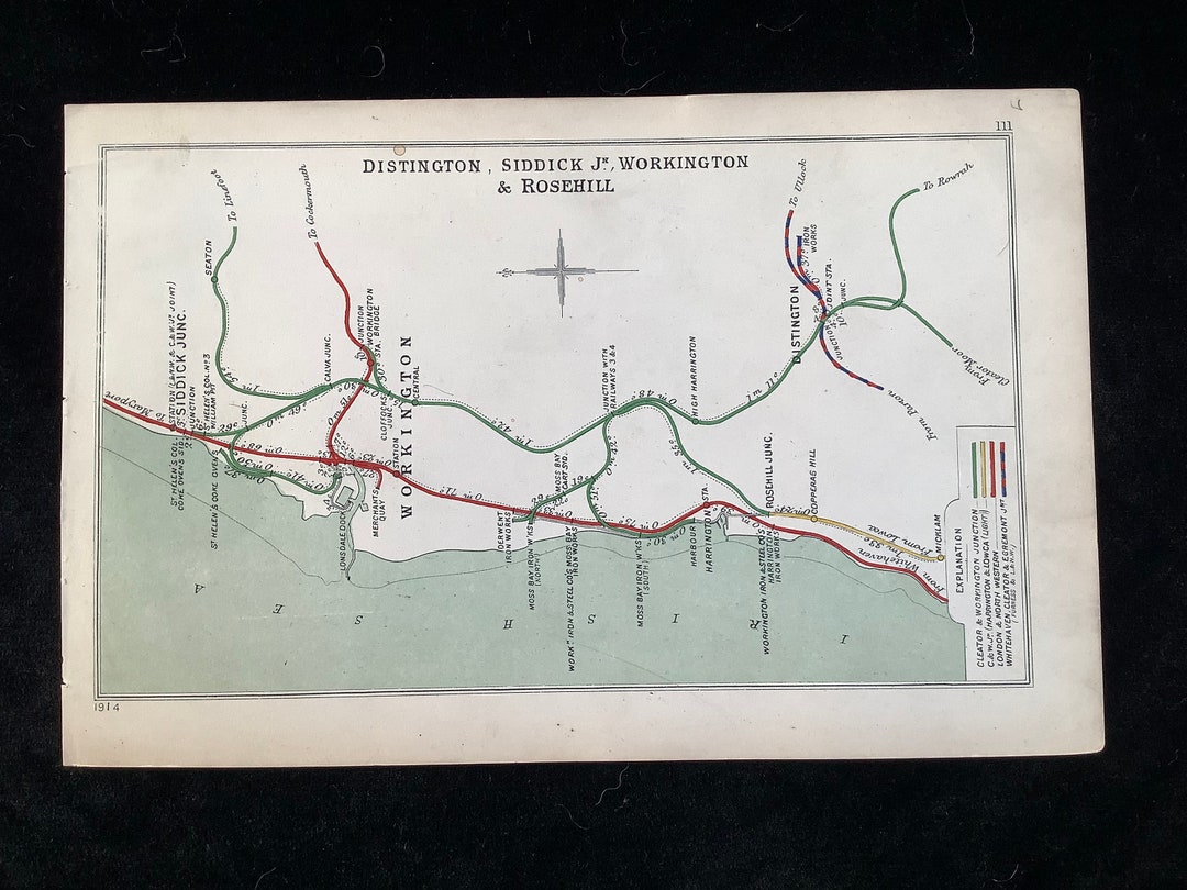 1914 Railway Map Distington Workington Rosehill Junction Diagram ...