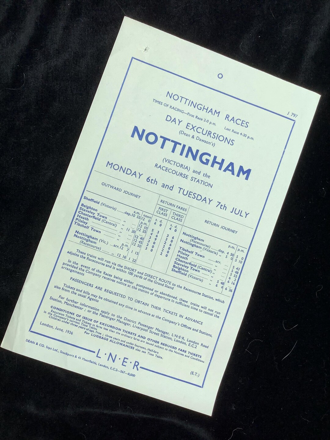Original LNER Railways Handbill 1936 Nottingham Races From Sheffield ...