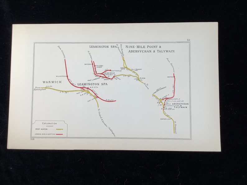 1928 Railway Map Warwick Leamington Spa Nine Mile Point Abersychan ...
