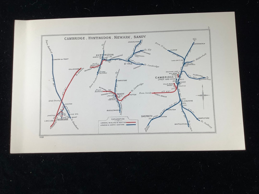 1928 Railway Map Cambridge Huntingdon Newark Sandy Junction Diagram ...